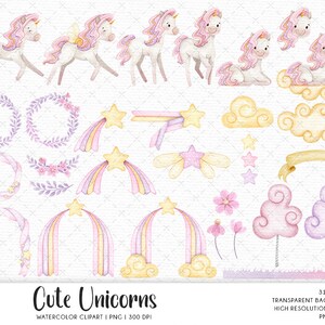 Rainbow Unicorn Clipart Watercolor Unicorn Png Graphics - Etsy