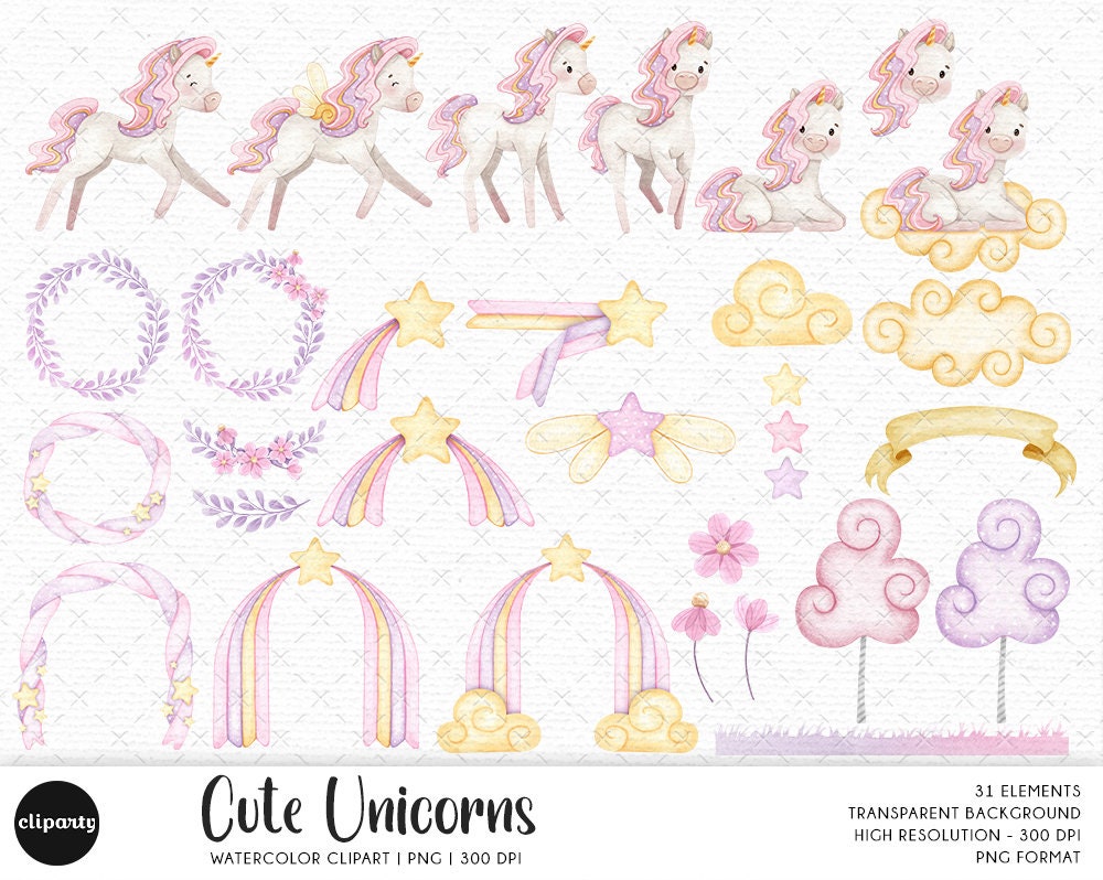 Rainbow Unicorn Clipart Watercolor Unicorn Png Graphics - Etsy