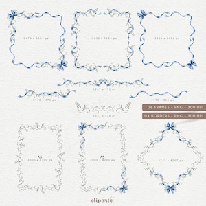Watercolor Frame Clipart, Blue Ribbon Invitation Border Clip Art ...