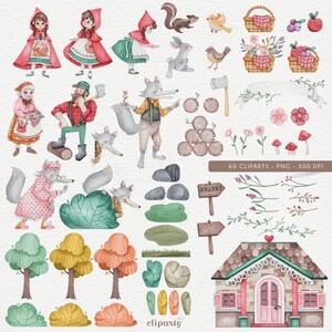 Little Red Riding Hood Watercolor Clipart, Handpainted Grimms Fairy ...