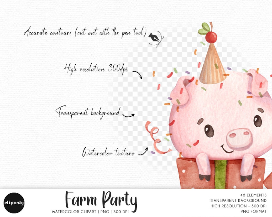 Farm Birthday Clipart Watercolor Clipart for Commercial Use - Etsy