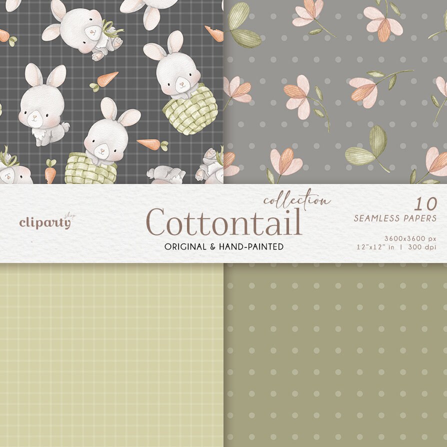 Easter Bunny Scrapbook Papers, Watercolor Seamless Patterns, Easter ...