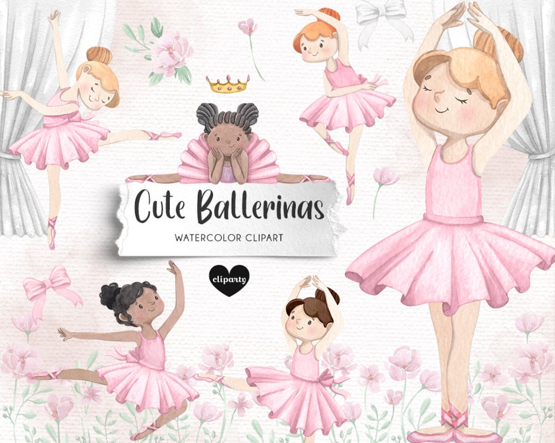 Ballerina Watercolor Clipart Pink Ballet Graphics Tutu Girls - Etsy