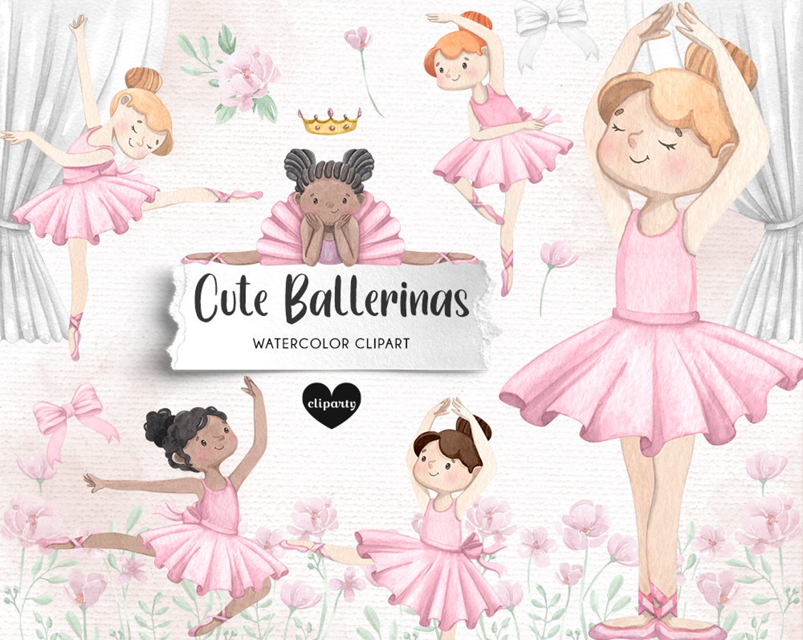 Ballerina Watercolor Clipart Pink Ballet Graphics Tutu Girls - Etsy