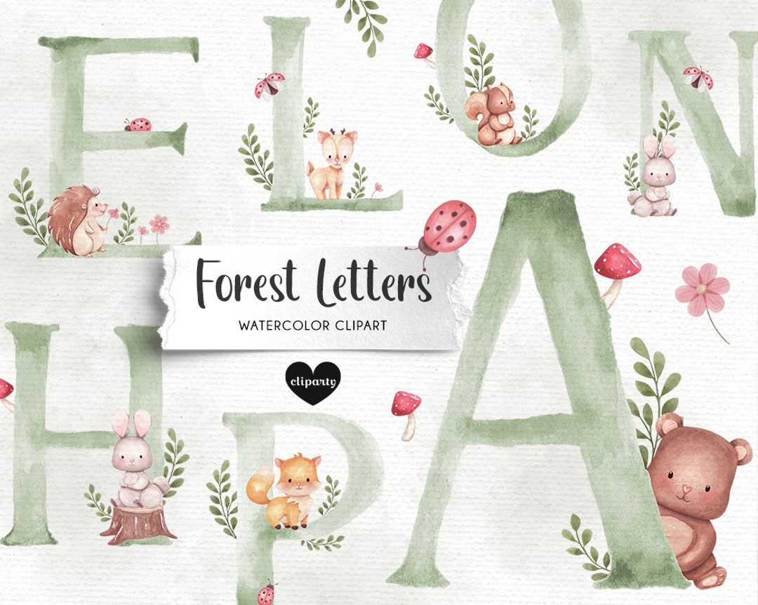 Woodland Alphabet Watercolor Clipart Animal Letter Clipart - Etsy