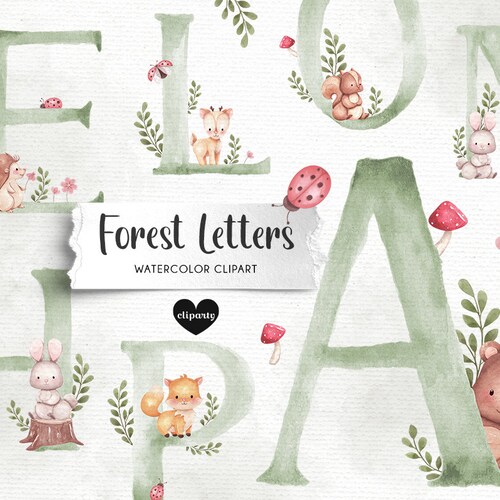 Woodland Alphabet Watercolor Clipart Animal Letter Clipart - Etsy