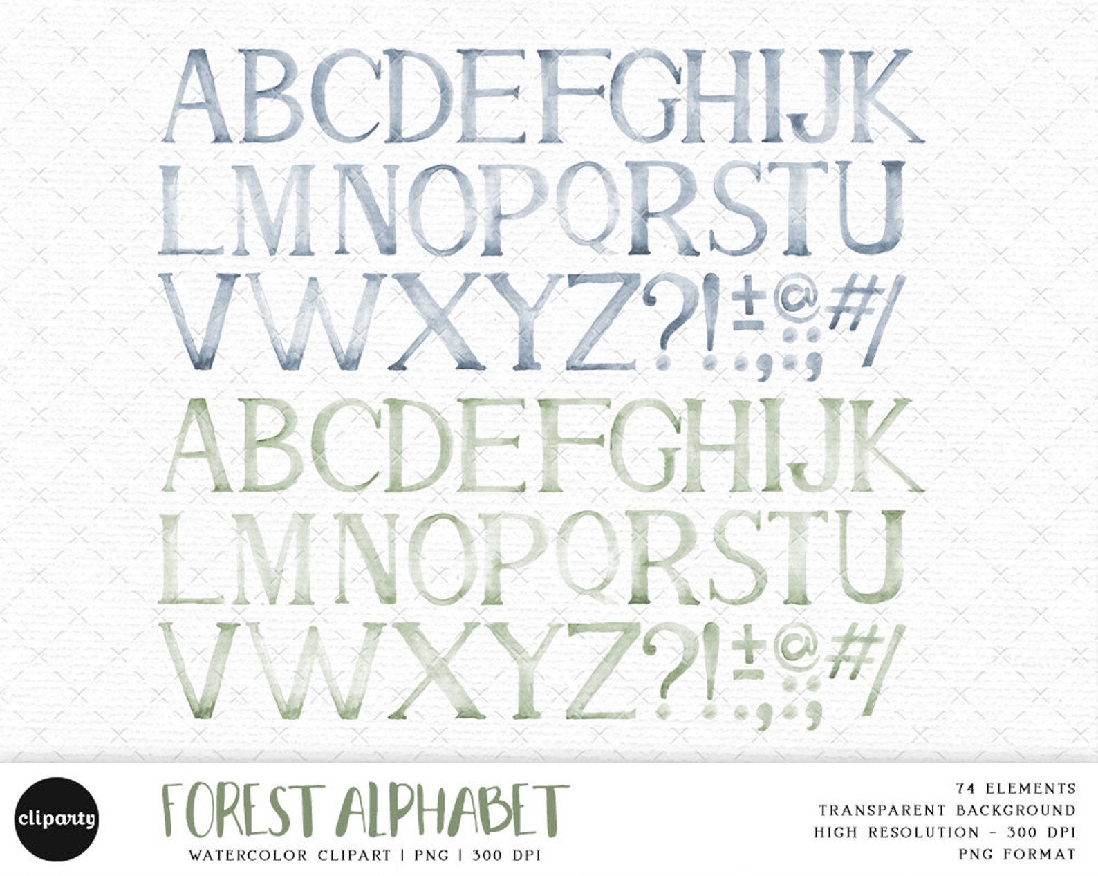 Watercolor Alphabet Clipart Sage Green and Dust Blue Designs - Etsy
