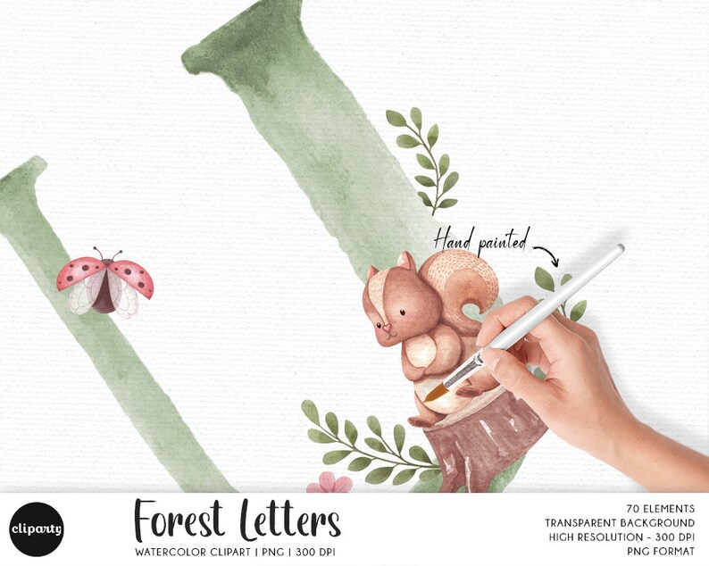 Woodland Alphabet Watercolor Clipart Animal Letter Clipart - Etsy