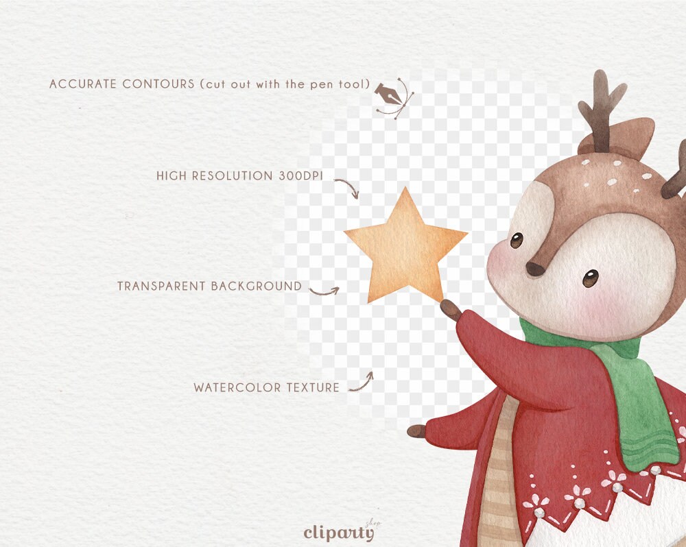 Christmas Watercolor Clipart Cute Woodland Xmas Winter - Etsy UK