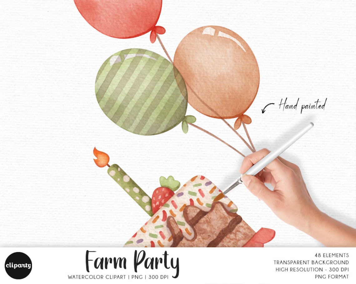 Farm Birthday Clipart Watercolor Clipart for Commercial Use - Etsy