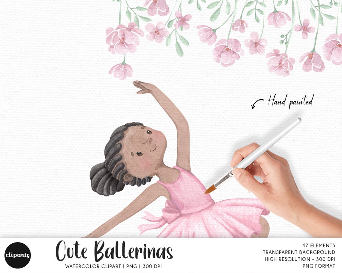 Ballerina Watercolor Clipart Pink Ballet Graphics Tutu Girls - Etsy