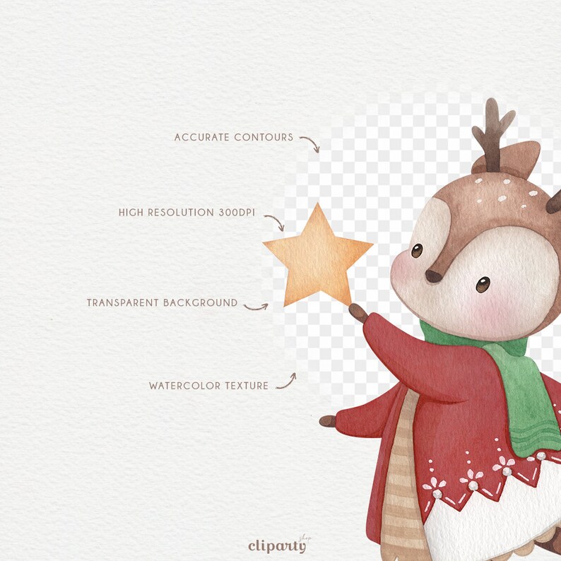 Christmas Watercolor Clipart, Cute Woodland Xmas, Winter Forest PNG ...