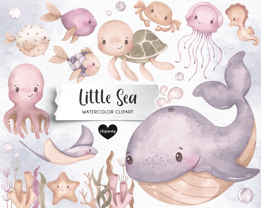 Little Sea Watercolor Clipart Set Ocean Baby Animals in Soft - Etsy UK