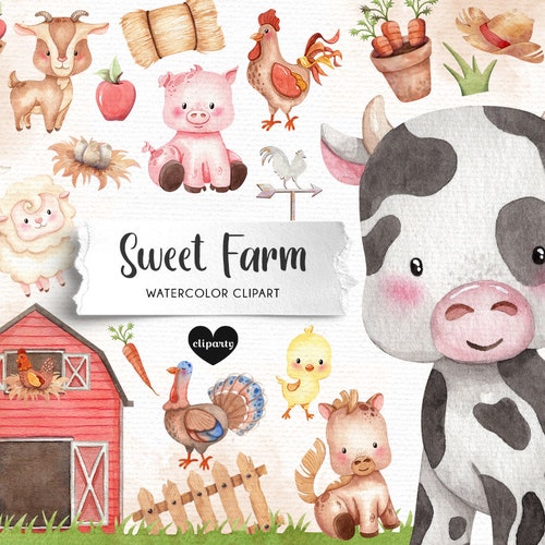 Baby Farm Animals Watercolor Clipart for Commercial Use Farm - Etsy