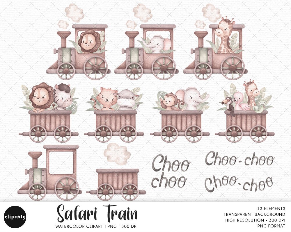 Safari Animals Train Clipart Safari Baby Shower Safari - Etsy UK