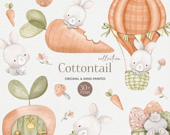 Watercolor Easter Clipart Pastel Colors Spring Bunny Clipart Set for ...