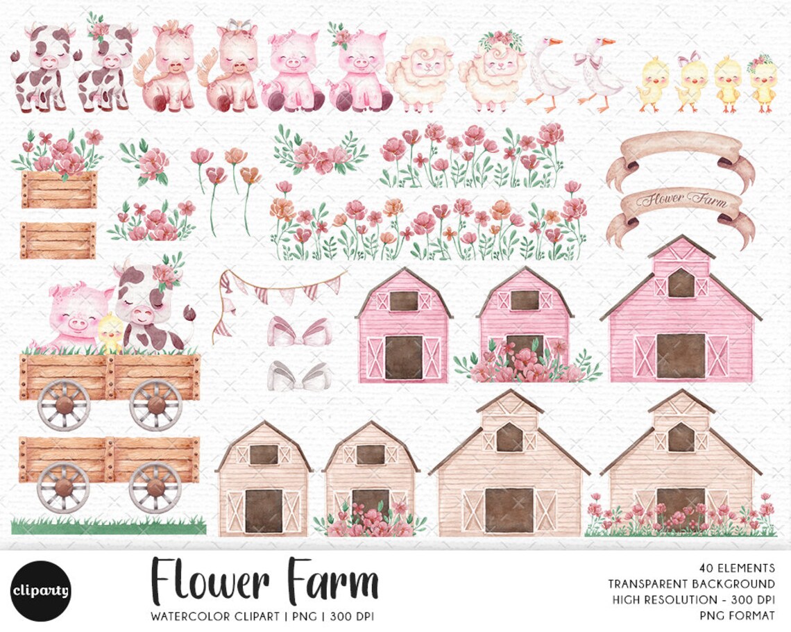 Farm Watercolor Clipart Farm Animals Clipart Farm Theme - Etsy