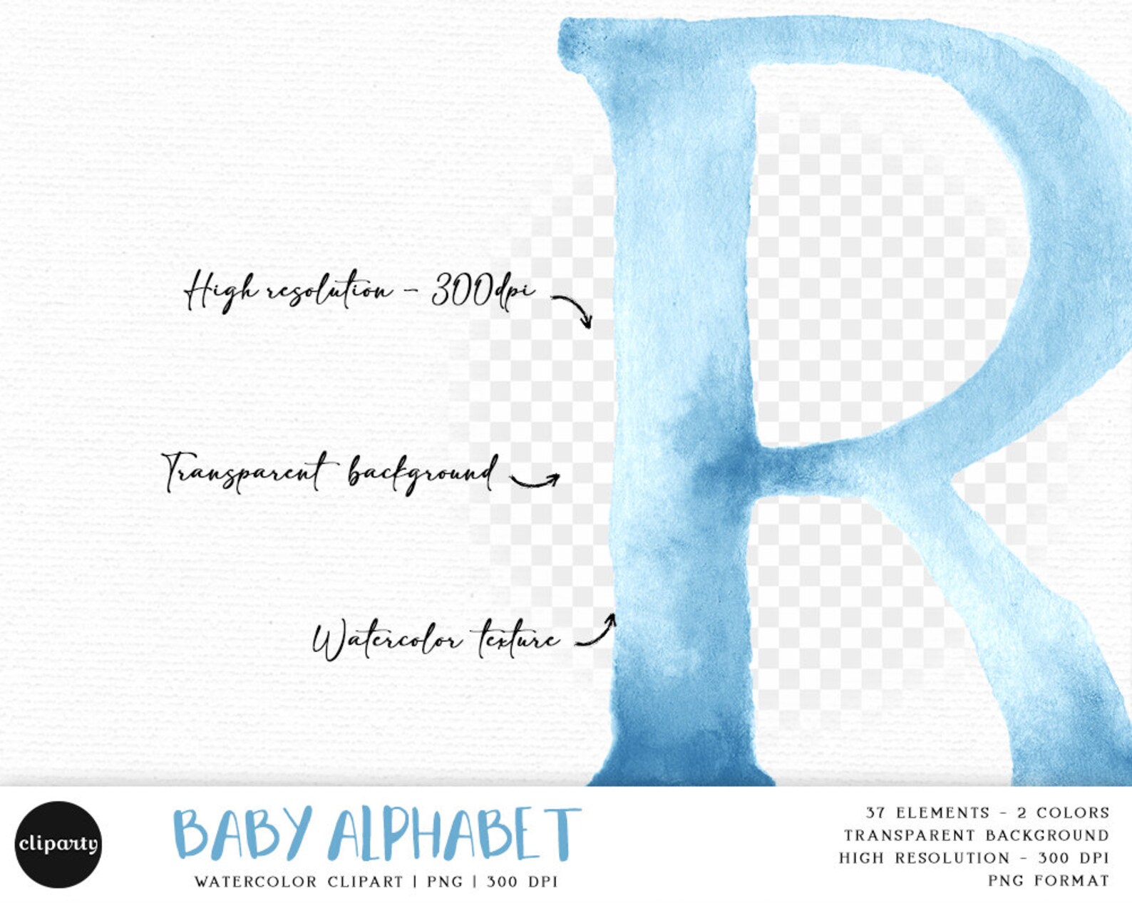 Watercolor Alphabet Clipart Pink Blue for Baby Shower, Letter Clipart ...