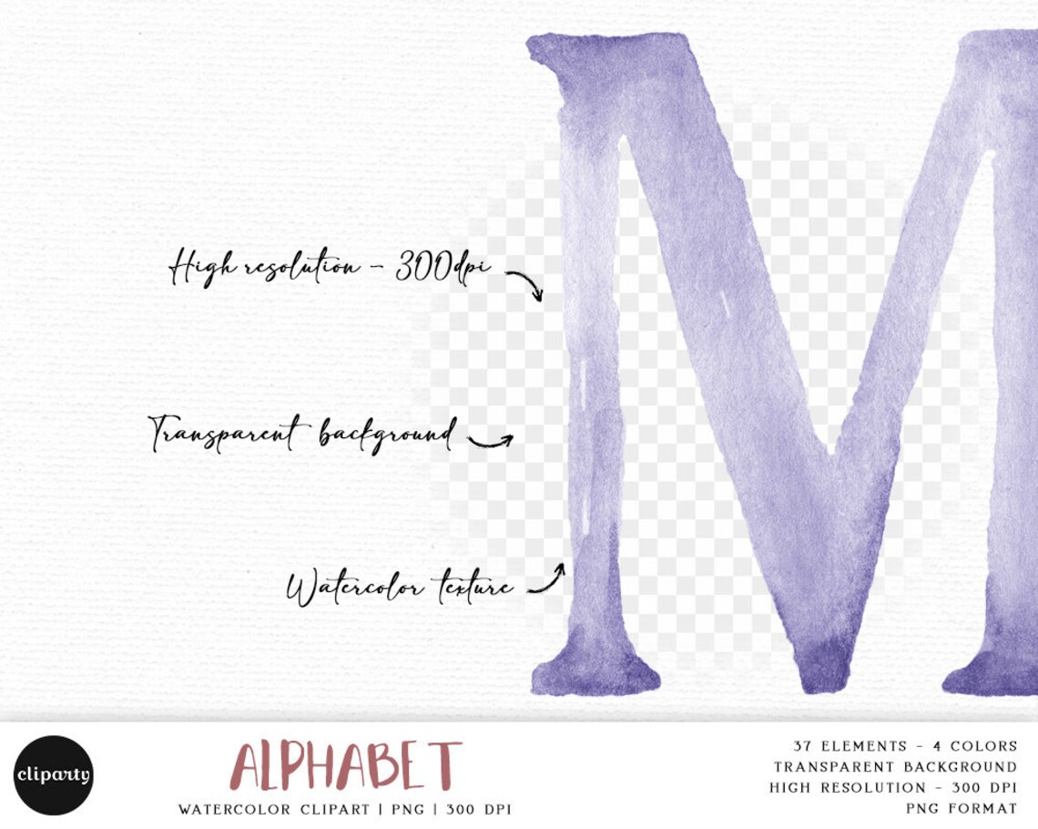 Watercolor Alphabet Clipart Letter Clipart Cute Watercolor - Etsy