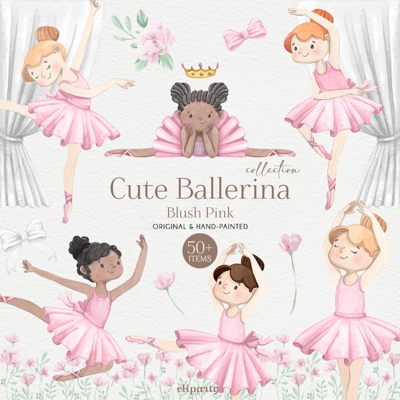 Ballerina Watercolor Clipart, Pink Ballet Graphics, Tutu Girls Clip Art ...