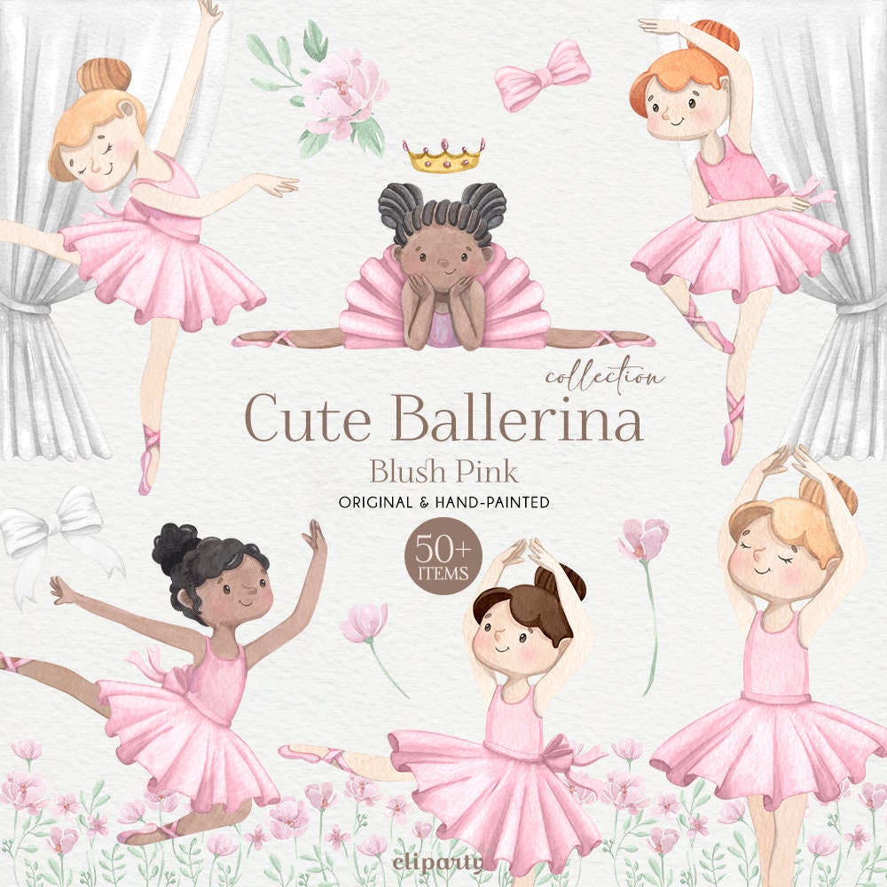 Ballerina Watercolor Clipart, Pink Ballet Graphics, Tutu Girls Clip Art ...