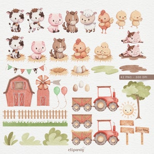 Baby Farm Animals Watercolor Clipart for Commercial Use, Farm Theme ...