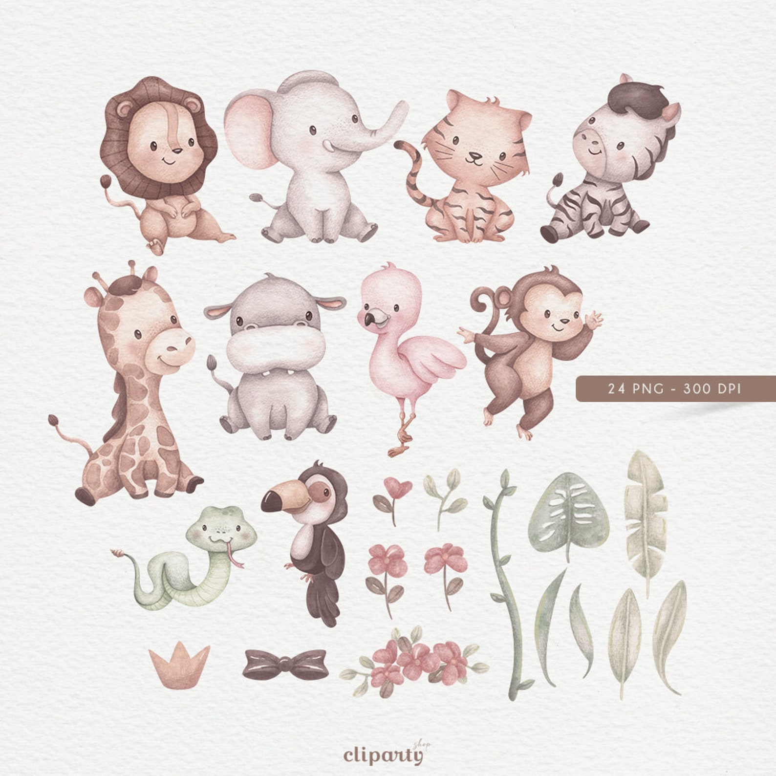 Watercolor Safari Animals Clipart Baby Jungle Animals PNG - Etsy