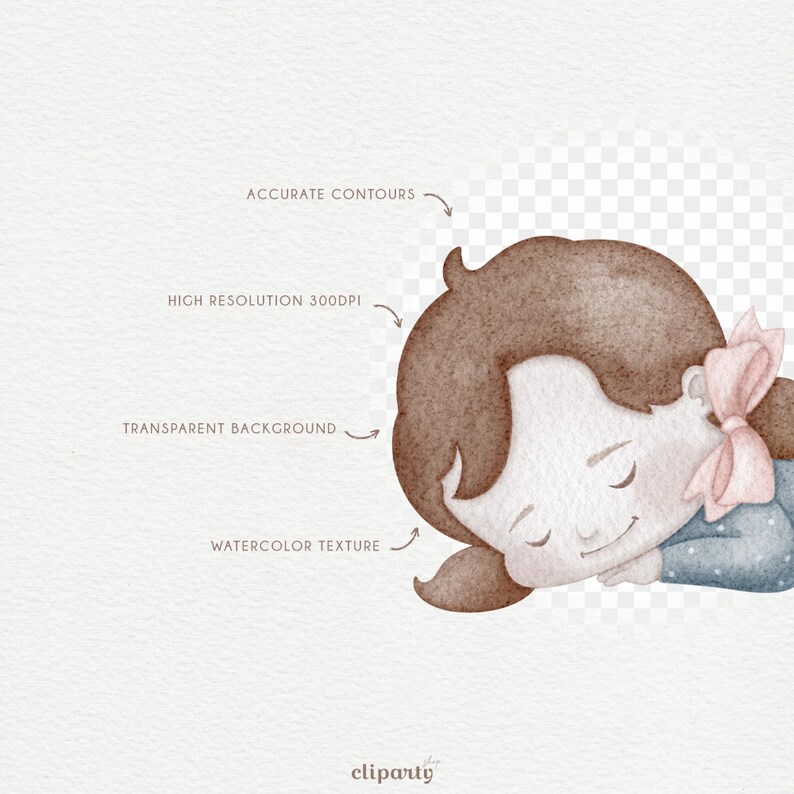 Baby Dreaming Watercolor Clipart for Commercial Use, Cute Sleeping ...