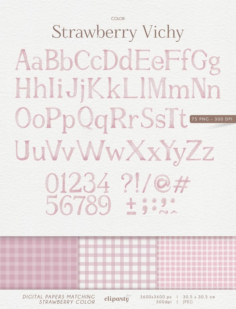 Watercolor Pink Vichy Alphabet Clipart, Gingham Pastel Colors Letters ...