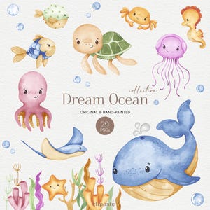 Ocean Animals Clipart, Sea Animals Watercolor Clipart, Watercolor Ocean ...