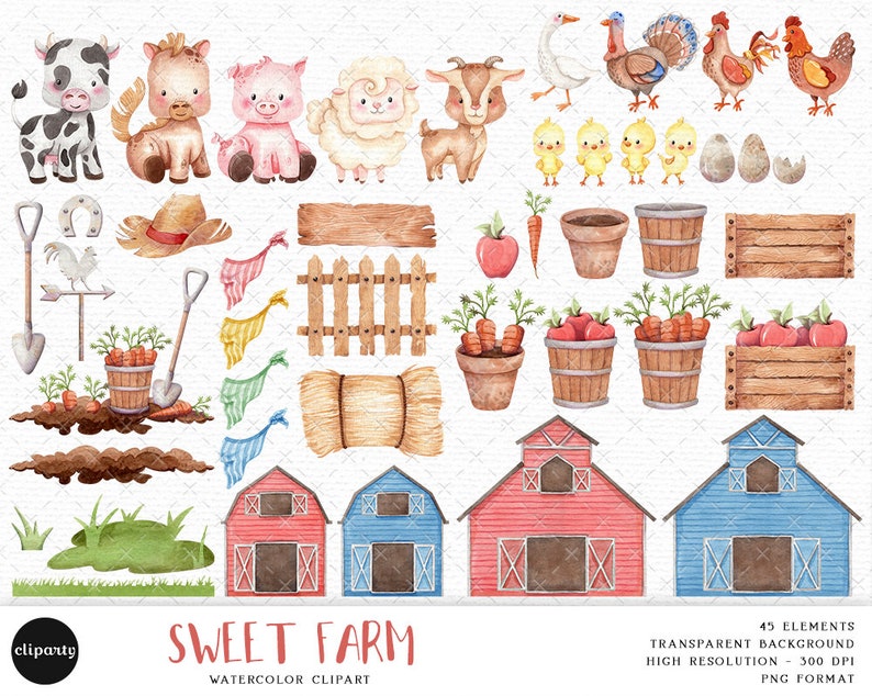 Baby Farm Animals Watercolor Clipart for Commercial Use Farm - Etsy