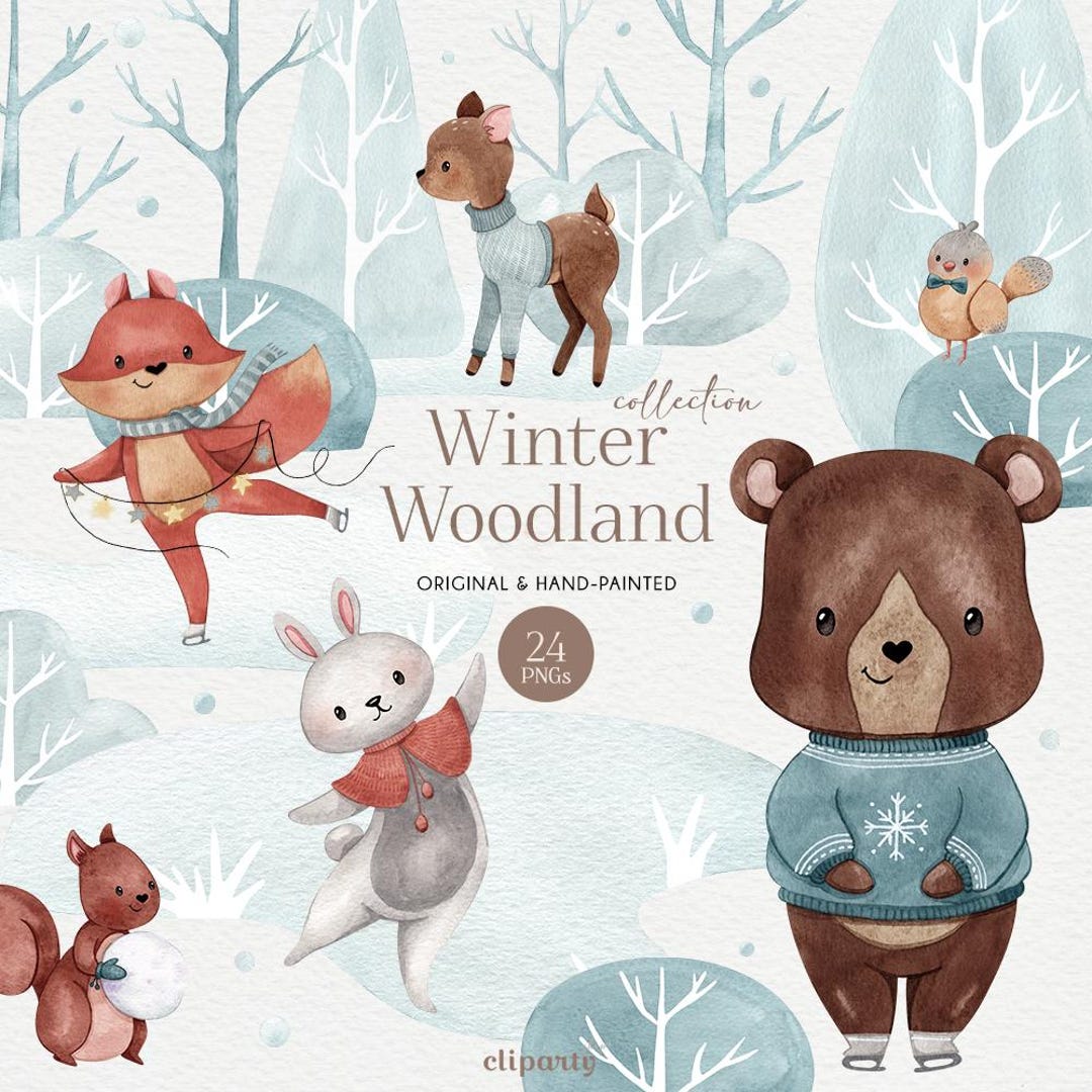 Winter Woodland Animals Clipart, Christmas Woodland, Nursery Art, Baby ...