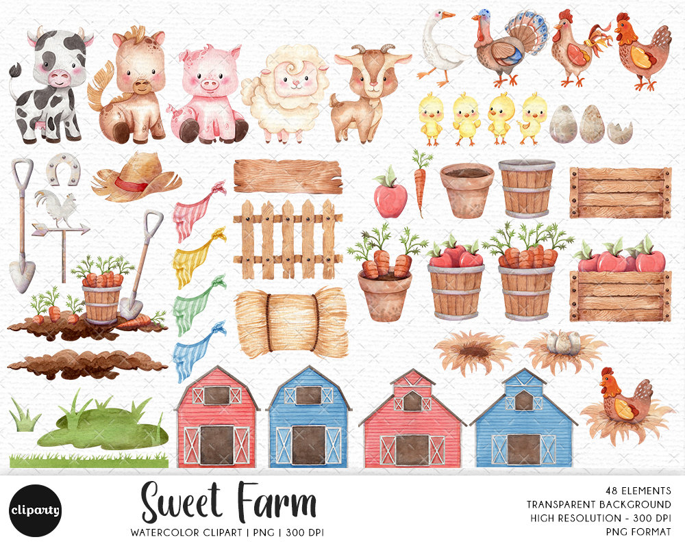 Baby Farm Animals Watercolor Clipart for Commercial Use Farm - Etsy