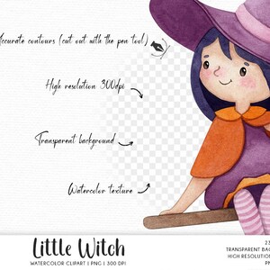 Halloween Clipart Watercolor Cute Witch PNG for Commercial - Etsy