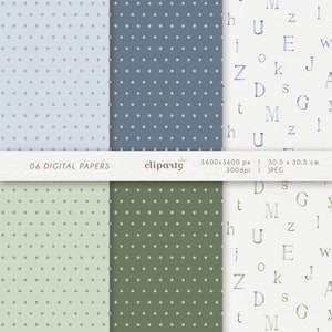 Watercolor Alphabet Clipart, Sage Green and Dust Blue Designs for Baby ...
