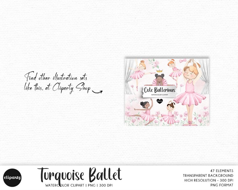 Ballerina Watercolor Clipart Turquoise Ballet Graphics Tutu - Etsy