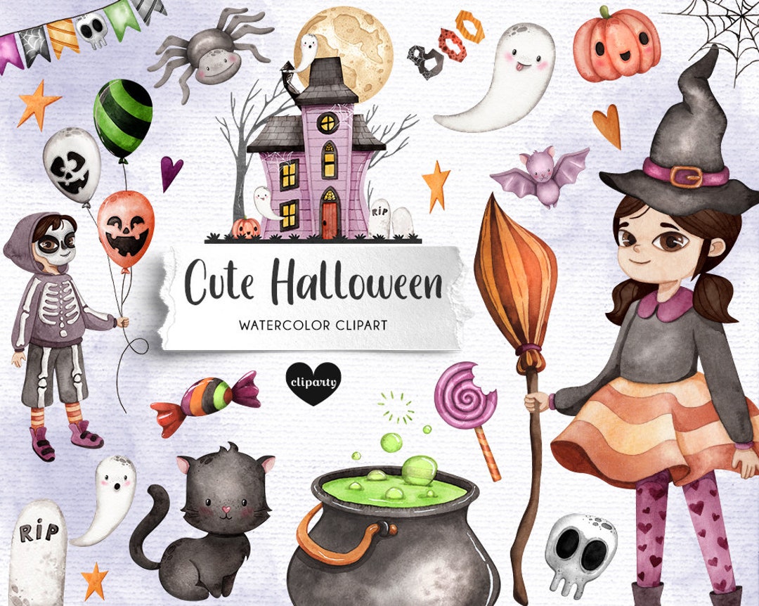 Halloween Watercolor Clipart, PNG Halloween Graphics for Commercial Use ...