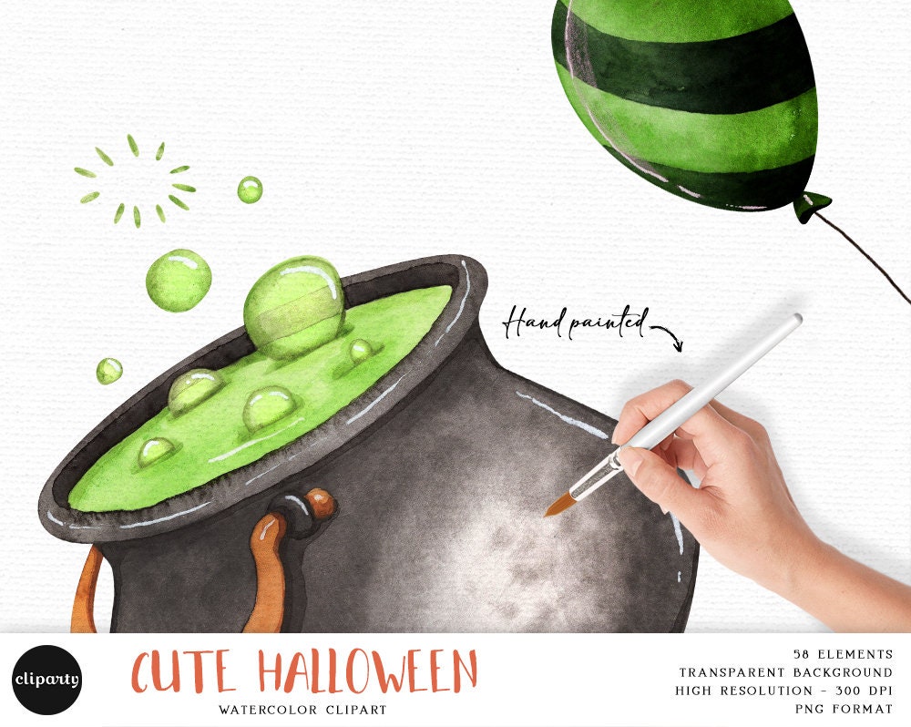 Halloween Watercolor Clipart PNG Halloween Graphics for - Etsy