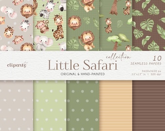 Safari Animals Pattern, Cute Safari Scrapbook Papers, Watercolor ...