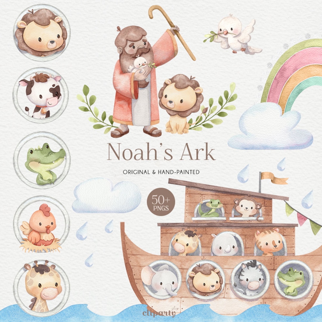 Noah's Ark Clipart, Watercolor Cute Baby Animals, Christian Nursery ...