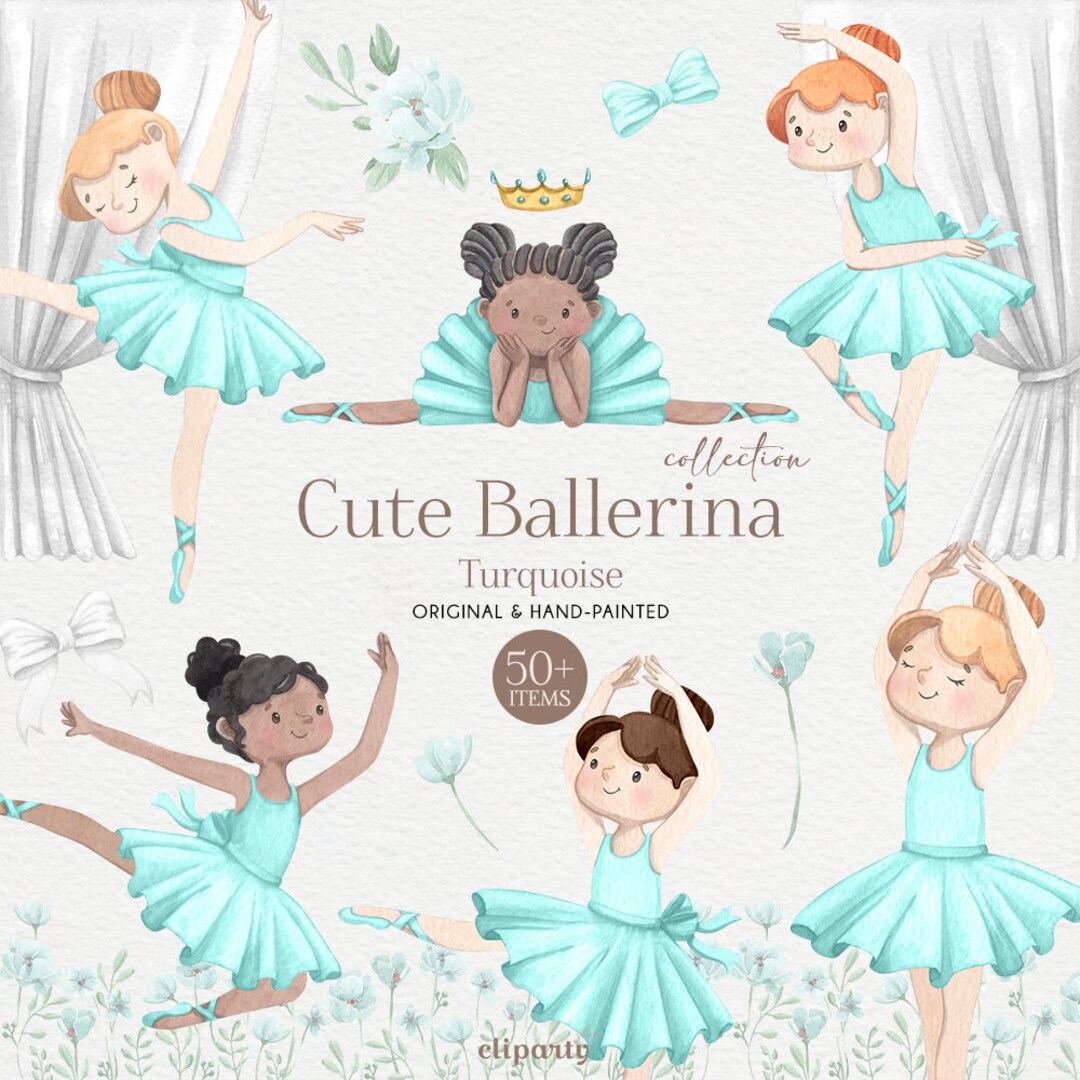 Ballerina Watercolor Clipart, Turquoise Ballet Graphics, Tutu Girls ...