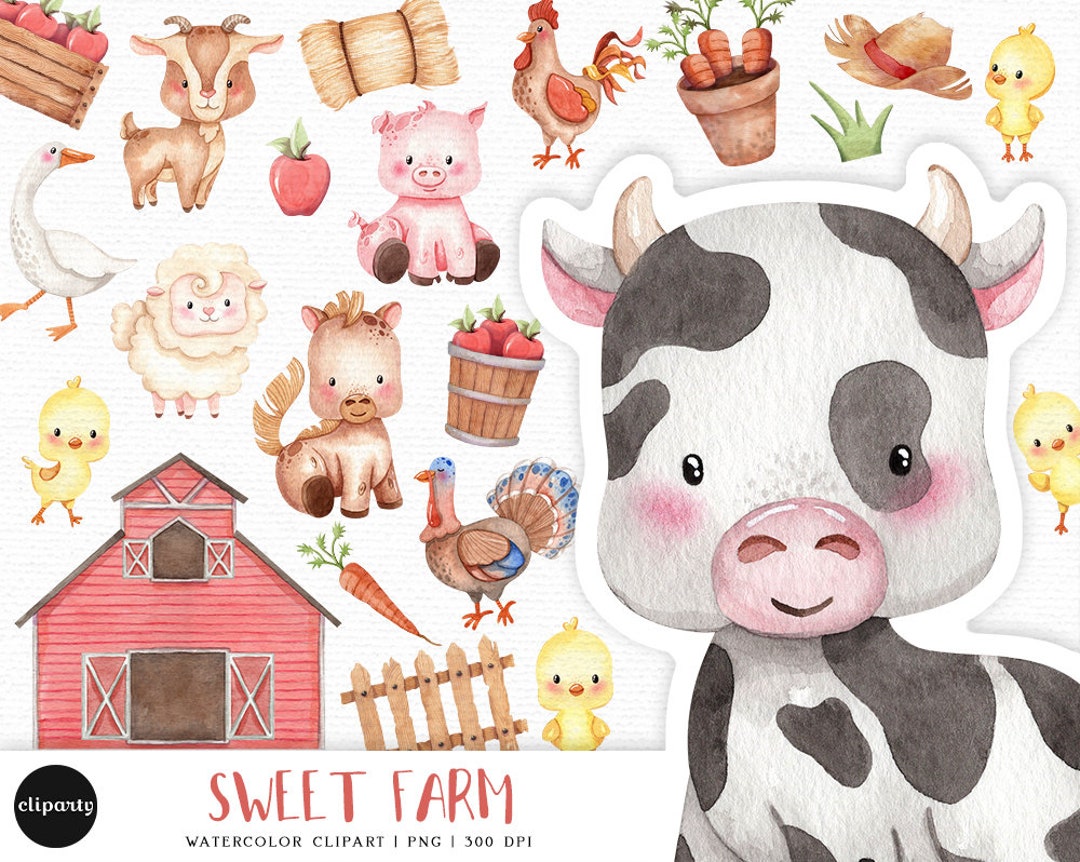 Baby Farm Animals Watercolor Clipart for Commercial Use Farm - Etsy