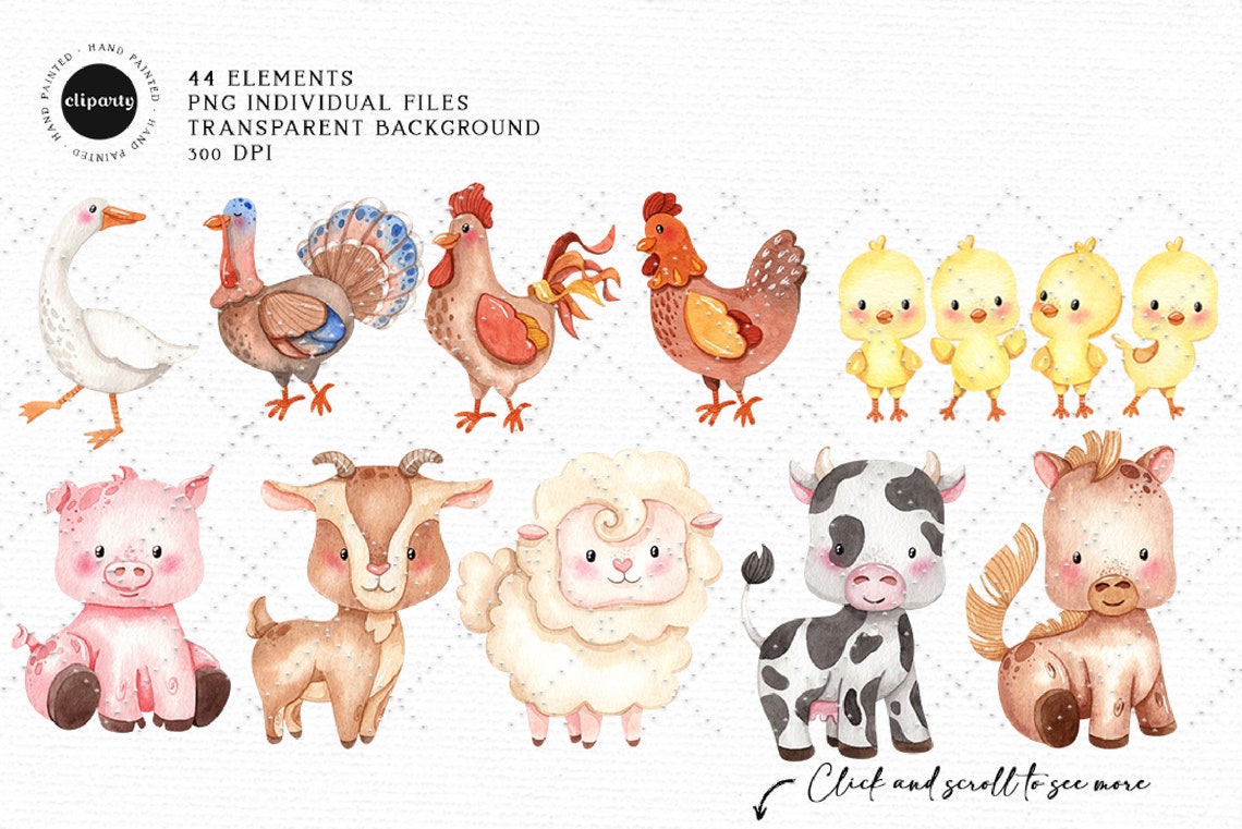 Baby Farm Animals Watercolor Clipart for Commercial Use Farm - Etsy