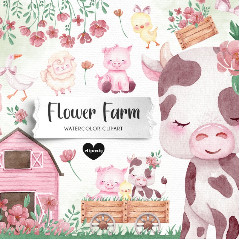 Watercolor Farm Clipart - Etsy