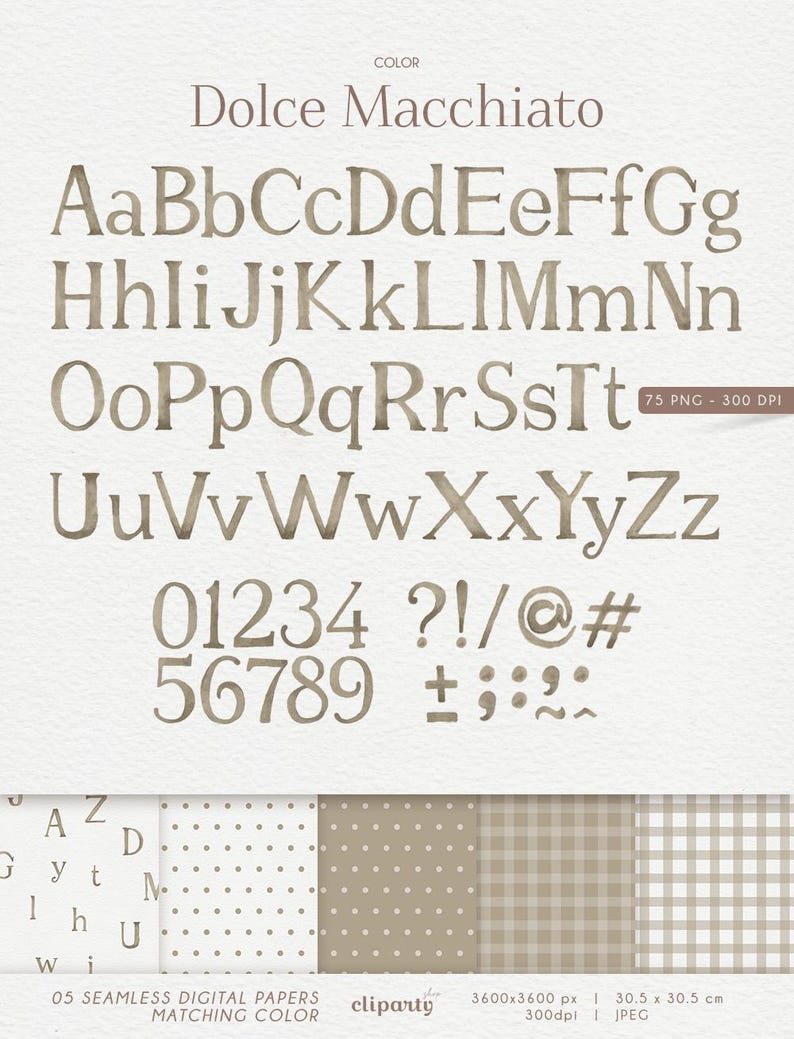 Watercolor Beige Alphabet Clipart, Coffee Pastel Colors Letters, Cute ...