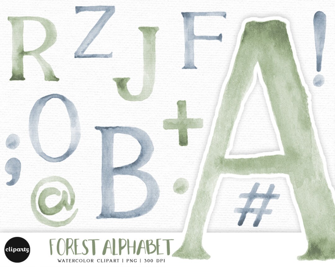 Watercolor Alphabet Clipart Sage Green and Dust Blue Designs - Etsy