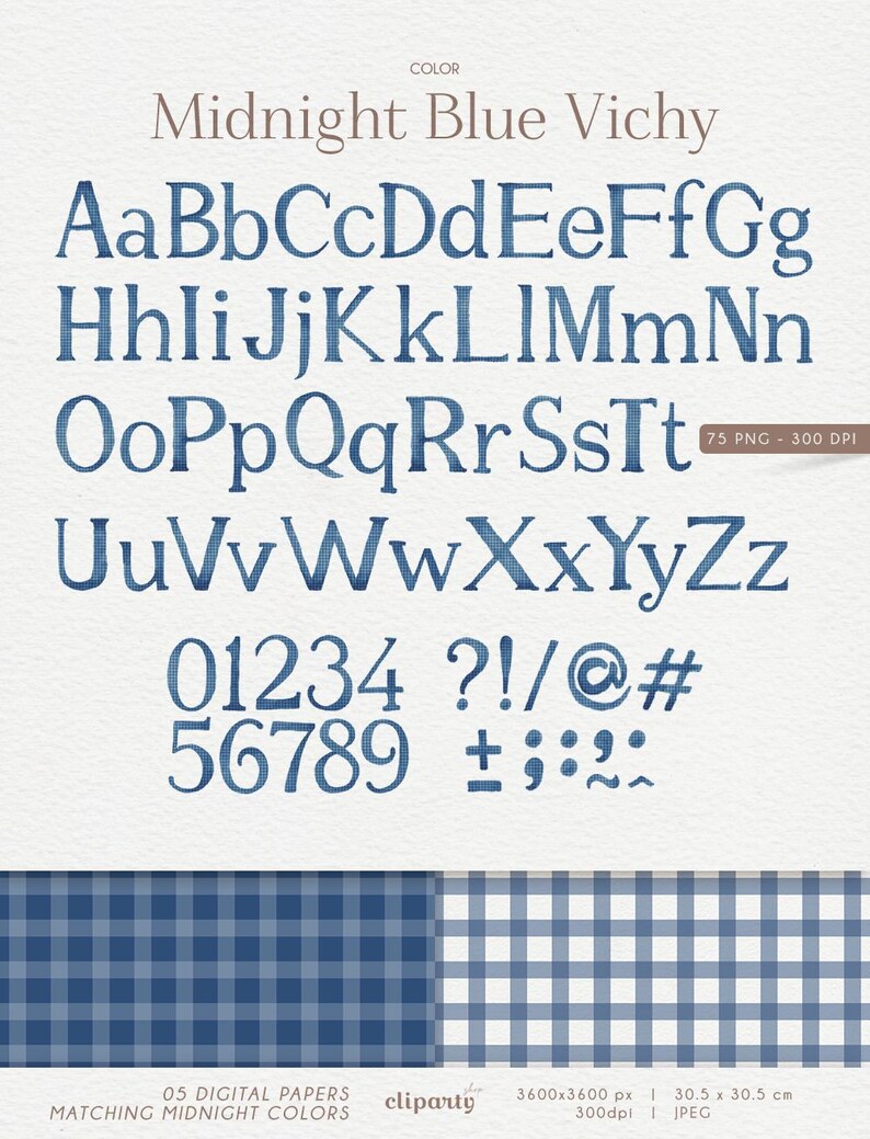 Watercolor Blue Vichy Alphabet Clipart, Gingham Pastel Colors Letters ...