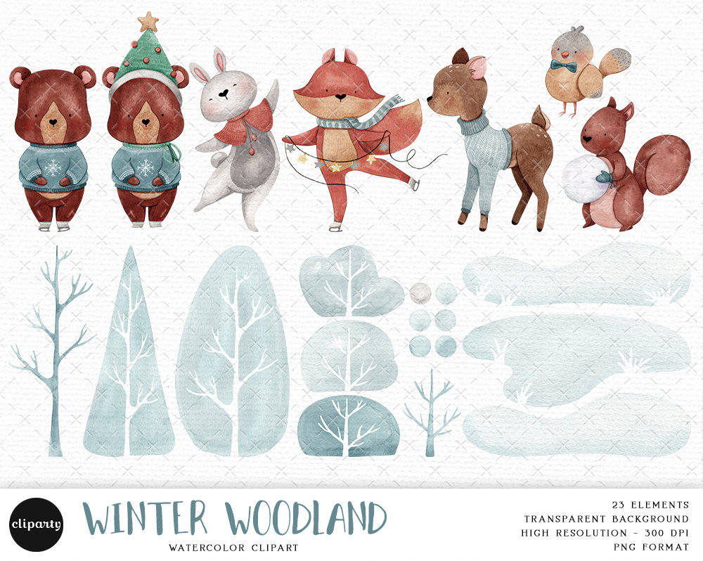 Winter Woodland Animals Clipart Christmas Woodland Nursery - Etsy