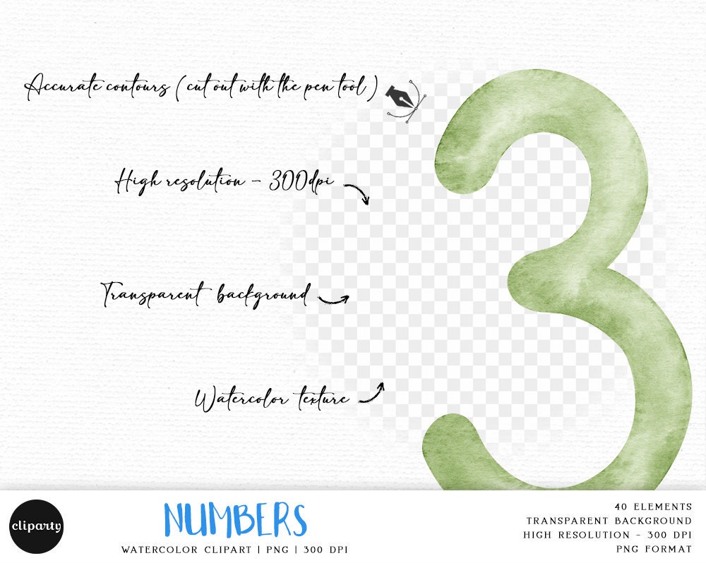Numbers Clipart Watercolor Numbers Clipart PNG Numbers - Etsy