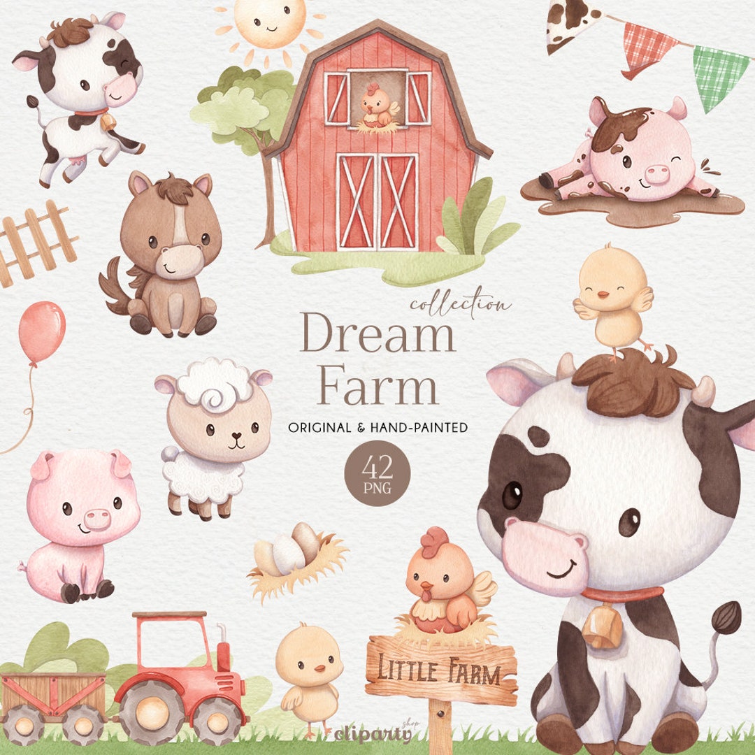 Baby Farm Animals Watercolor Clipart for Commercial Use, Farm Theme ...